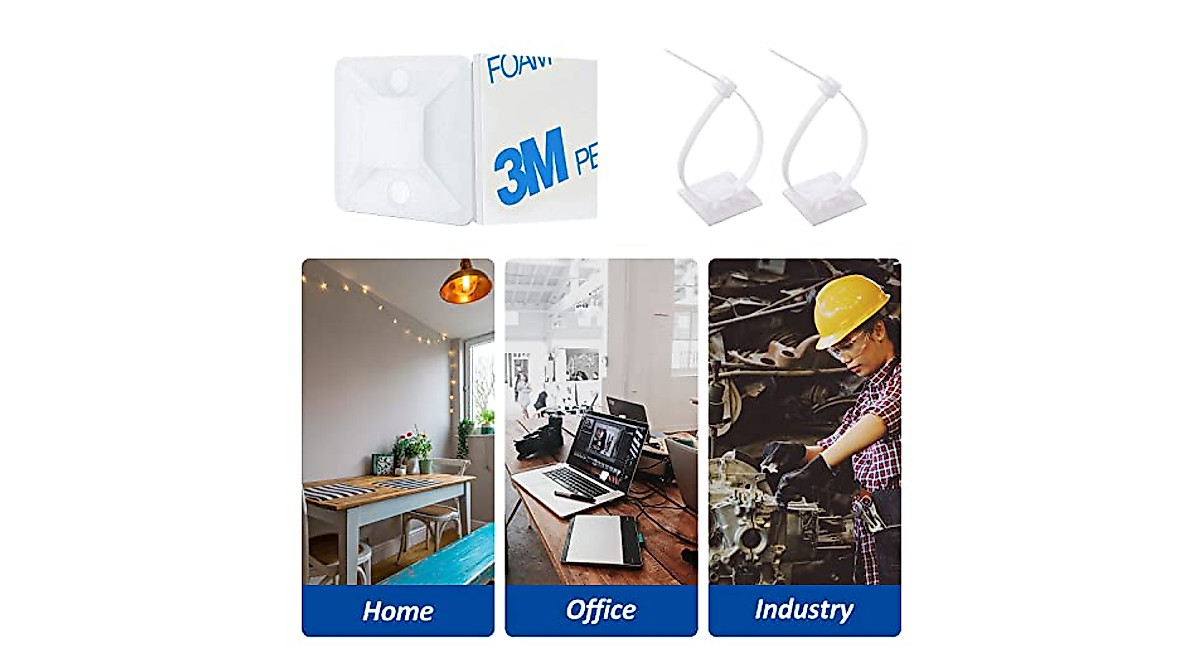 Strong Back-Glue Cable Zip Tie Mounts Kit - Organize Cables Easily