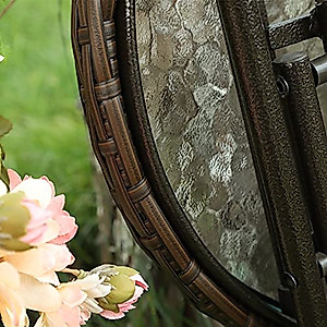 PHI VILLA Outdoor Side Tables-Foldable Patio Rattan Table with Tempered Glass Table Top and High-Strength Thickened Iron Pipe Bracket for Patio Outdoor Sofa and Chair in Garden,1 Pack