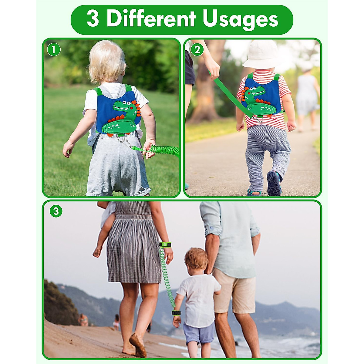 Lehoo Castle Toddler Leash for Boys, 4-in-1 Toddler Harness with Leash with Anti Lost Wrist Link for Kids, Baby Leash for Walking, Kids Leash Backpack (Dinosaur Blue)