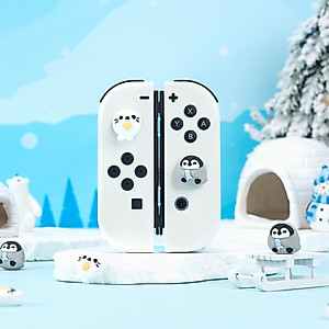 GeekShare Cute Silicone Joycon Thumb Grip Caps Kawaii Polar Animal Theme Thumbstick Caps Joystick Cover Compatible with Nintendo Switch/OLED/Switch Lite - 2Pairs/4PCS - Penguin & Seal