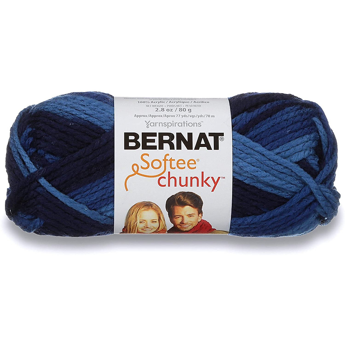 Bernat Softee Chunky Yarn Super Bulky #6, Denim Ombre, 3 Skeins