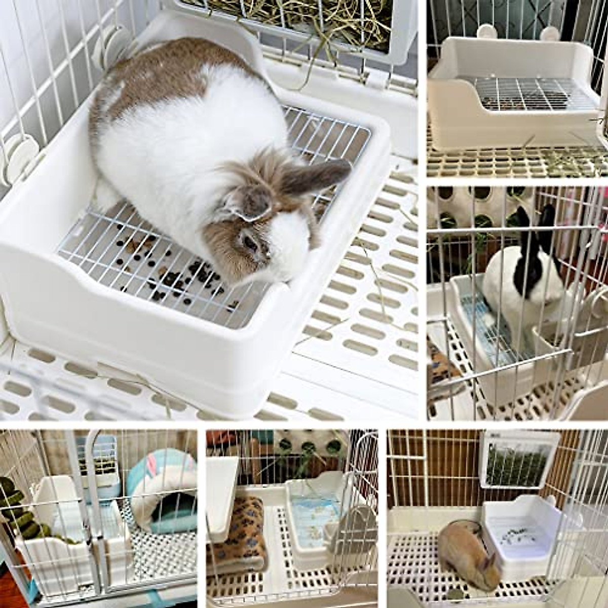 BNOSDM Bunny Litter Box with Grid Dwarf Rabbit Cage Potty Trainer Corner Toilet Small Animal Litter Pan Bedding Box Plastic Detachable Tray for Chinchillas Hedgehogs Ferret Guinea Pigs