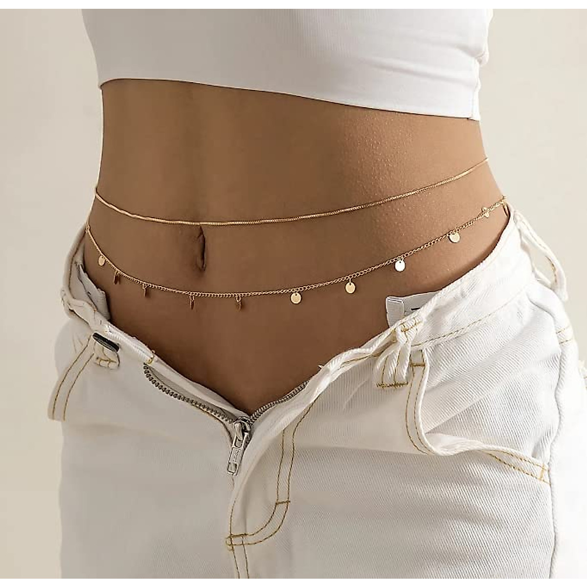 Waist Chain for Women Summer Layered Body Chains Sexy Bikini Belly Beads Beach Chains (gold 4)