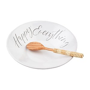 Mud Pie Happy Everything Bowl Set, 3" x 12" Dia | Spoon 11 1/2", White