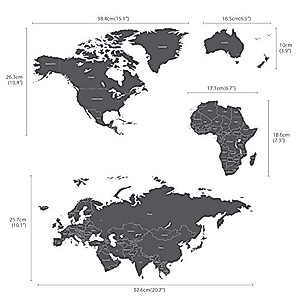 DECOWALL DWL-1609GS Modern Grey World Map Kids Wall Stickers Wall Decals Peel and Stick Removable Wall Stickers for Kids Nursery Bedroom Living Room (Medium)