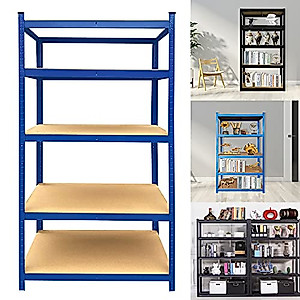 AUTOFU Shelf Organizer - Garage Shelves, Heavy Duty Metal Shelving Unit, Storage Shelf, Utility Rack, Standing Racking Units for Kitchen Pantry Closet Workshop Shed, 5 Tier, 59x28x12inch(H*W*D), Blue