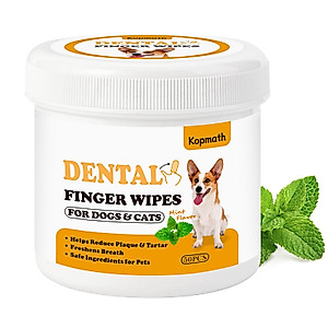 Kopmath Dog Teeth Cleaning Wipes, Wider Dog Dental Wipes for Teeth, Reduce Plaque & Tartar, Freshen Breath,Safe& Natural Pet Dental Finger Wipes for Dogs Cat, Dog Tooth Wipes Finger,50 Ct, Mint Flavor