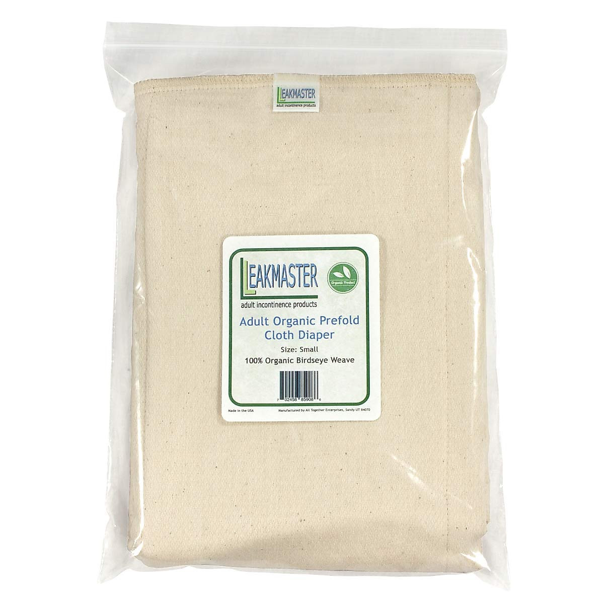 LeakMaster Organic Adult Prefold Cloth Diaper - Size Small (26 to 32 Inch Waists)- 100% Organic Birdseye Weave Cotton - Extra Soft, Durable and Earth Friendly