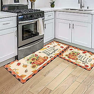 Falflor Fall Kitchen Rug and Mats Pumpkin Sunflower Decorative Kitchen Floor Mats Non Slip Kitchen Rug Heavy Duty Comfort Standing Mats for Kitchen Sink