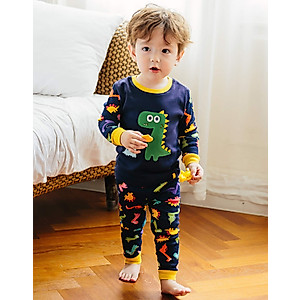 VAENAIT BABY Kids Boys Girls Long Sleeve Cotton Sleepwear Pajamas 2pcs Set Buddy Dino 4-5T/L