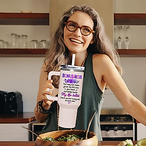 TAMUNBEE Best Bonus Mom Gifts From Daughter, Son - Birthday Gift For Bonus Mom - Stepmom Mothers Day, Christmas, Step mom Gifts Idea For Mother In Law, Stepmom Tumbler 40oz with Handle & Straw