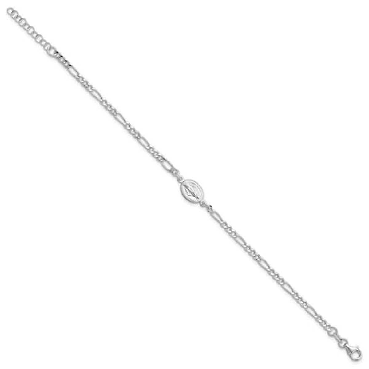 3mm 925 Sterling Silver Rhodium Plated Miraculous Religious Medal Pendant Necklace With 1in Extension Bracelet 7.25 Inch Jewelry for Women