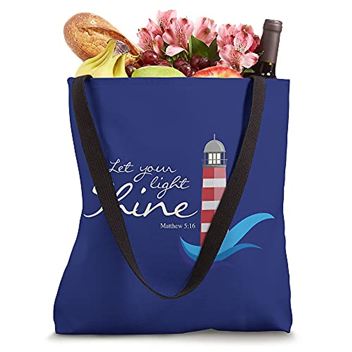 Let your light shine - Matthew 5:16 - Christian Lighthouse Tote Bag