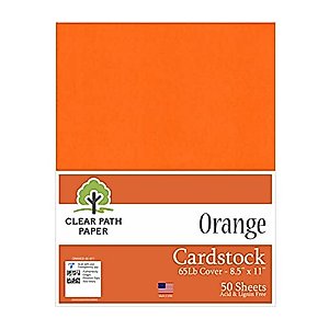 Orange Cardstock - 8.5 x 11 inch - 65Lb Cover - 50 Sheets - Clear Path Paper
