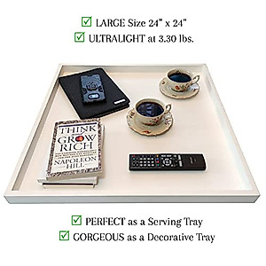 Gekko and Co. 24 x 24 Inches Large Ottoman Tray White - Perfect as a Decorative Tray, Serving Tray, Coffee Table Tray or Wooden Tray for Zen Garden