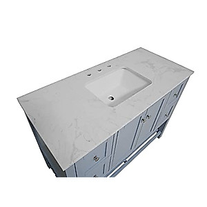 Lakeshore 48-inch Bathroom Vanity (Engineered Carrara/Powder Blue): Includes Powder Blue Cabinet with Engineered Carrara Countertop and White Ceramic Sink