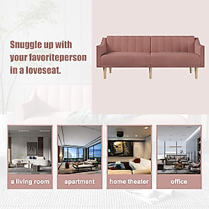 Lonkwa Velvet Futon Sofa Bed Couch, Convertible Sleeper Sofa, 74" Loveseat Futon Couch with Adjustable Backrests, Pink Couches for Living Room Bedroom Apartment