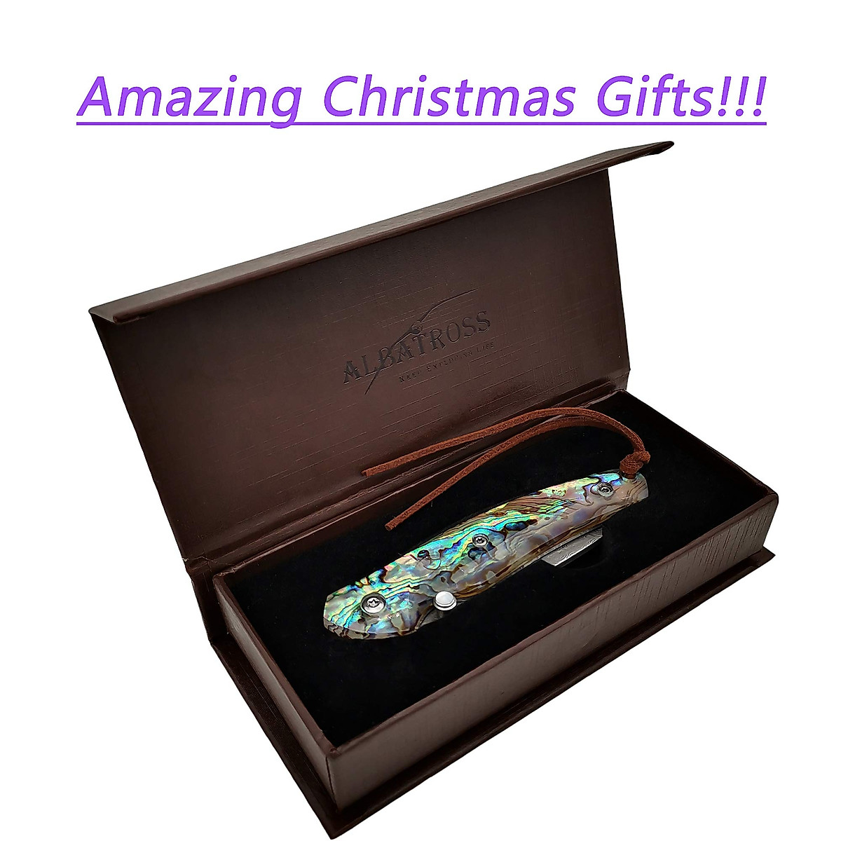 ALBATROSS Pocket Knife Abalone Seashells 6.5'' Modern Damascus Steel Knife Liner Lock Folding Knife Gift Box - HGDK015B