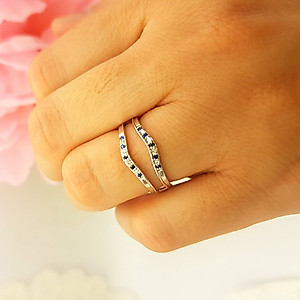 Dazzlingrock Collection 10K Blue Sapphire & White Diamond Ladies Anniversary Enhancer Guard Wedding Band, White Gold, Size 7