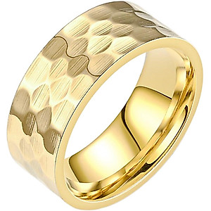 Jude Jewelers 8mm Stainless Steel Classical Simple Plain Hammered Wedding Band Ring (Gold, 10)