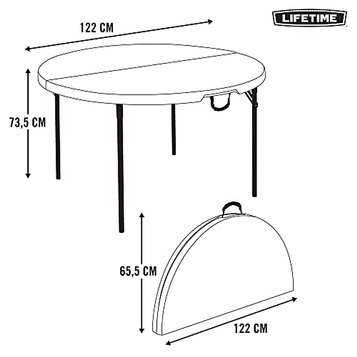 Lifetime 280064 Light Commercial Fold-in-Half Round Table, Single Pack, White Granite
