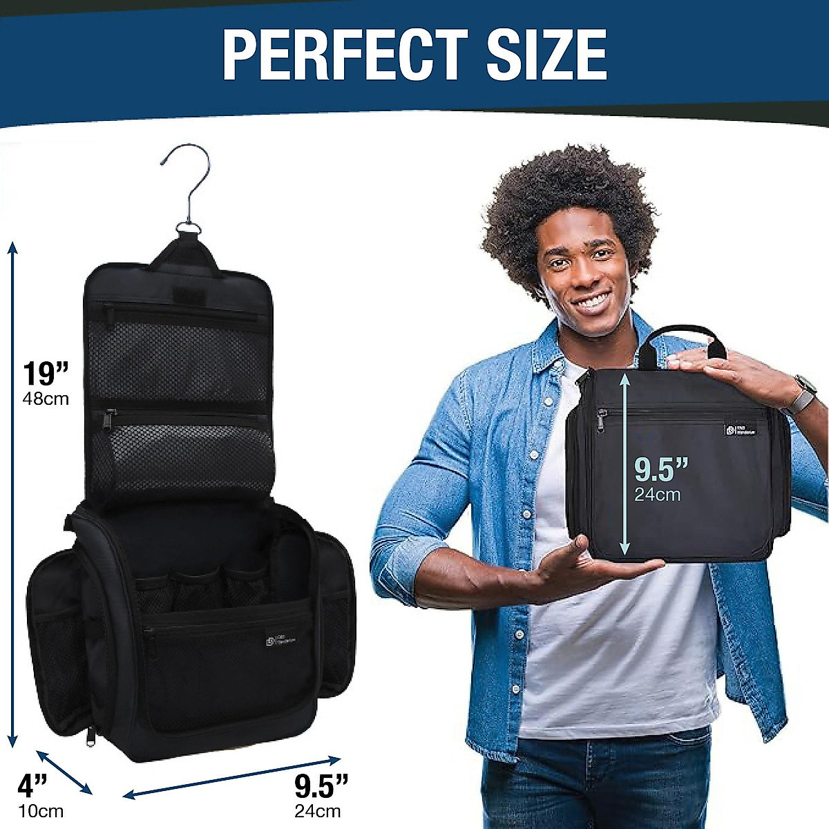 D&D Hanging Travel Toiletry Bag for Men and Women – Cosmetics, Makeup and Toiletries Organizer Kit with 10 Compartments, YKK Zippers, XXL Metal Swivel Hook, Water-Resistant Nylon