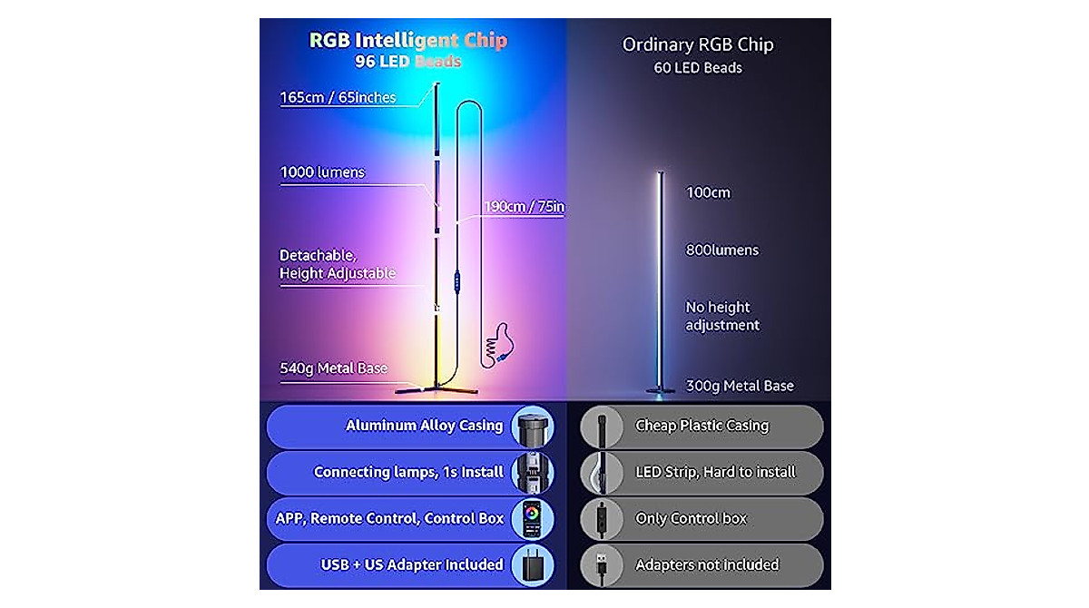bedee 65" RGB LED Corner Floor Lamp - Mood Lighting