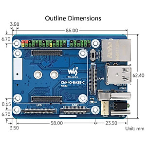 CM4 Base Board (Advanced C Version) for Compute Module 4, with Raspberry Pi 40PIN GPIO Header/MIPI CSI Camera Ports/LCD Display Port/Fan/HDMI/USB/Gigabit Ethernet RJ45 Connector