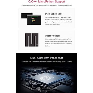 waveshare Pre-Soldered Header Raspberry Pi Pico W, Built-in WiFi Support 2.4 GHZ Wi-Fi 4, Based on Official RP2040 Dual-Core Processor,Dual-core Arm Cortex M0+ Processor