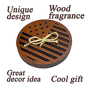Independence Day Wood Coasters Set - This USA Gift Include 4pcs Carved American Flag Wooden Coasters for Drinks - Great Patriotic Home Decorations