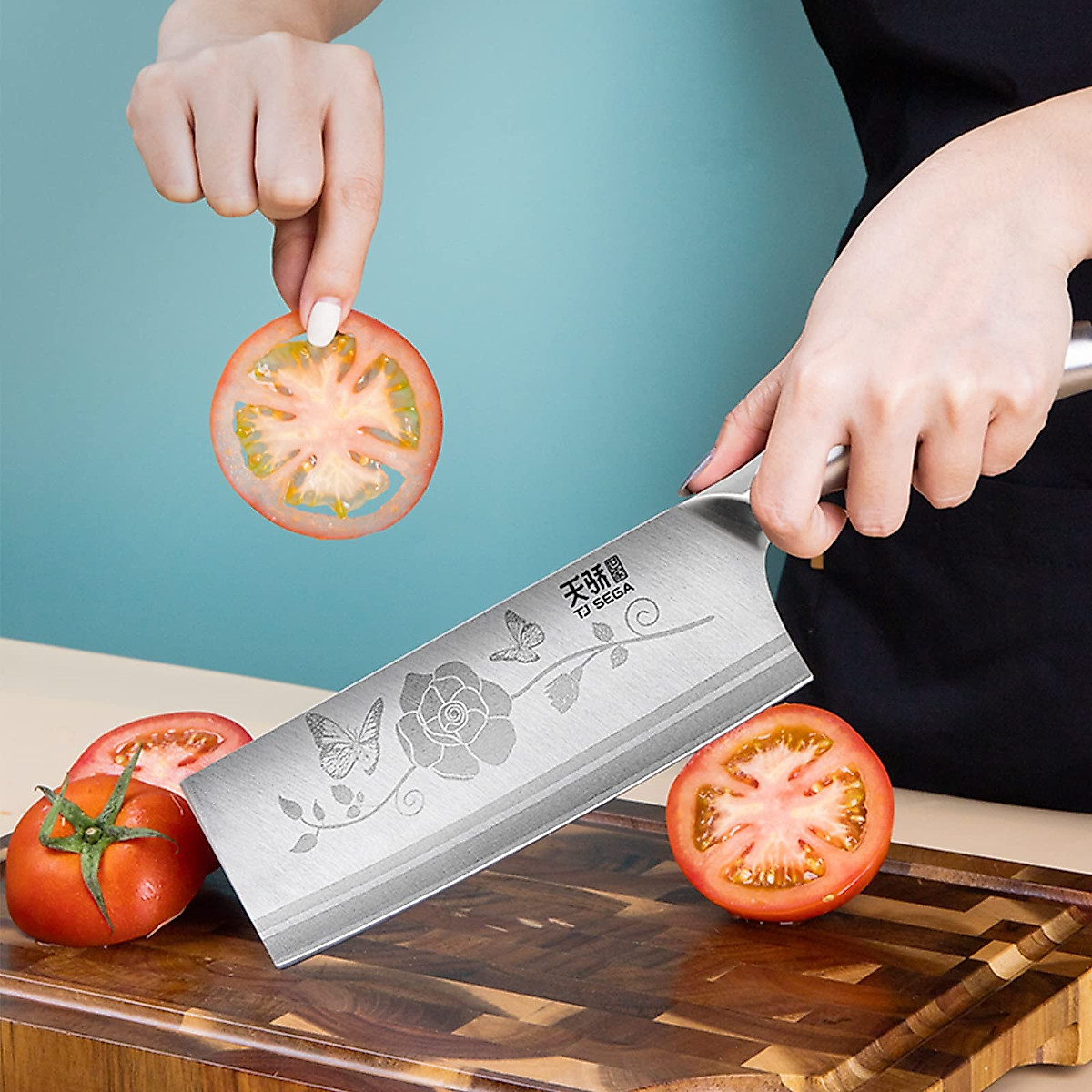 Vegetable Cleaver Knife 7.4 Inch, Ultra Sharp Chinese Chef's Knives, Full-tang Meat Cleaver 30Cr13 Steel Blade Thickness 2.1 mm, TJ SEGA Series TC1506