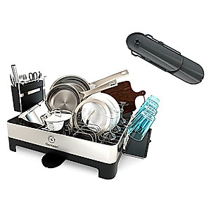 Genteen Extra Grey 360° Swivel Spout Replacement and Large Dish Drying Rack with Drainboard Set Black