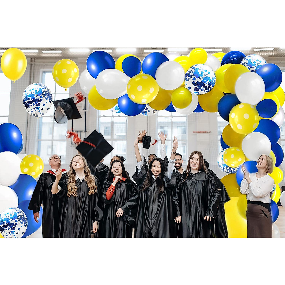 Royal Blue Yellow White Balloon Garland Arch Kit, 126PCS Blue Yellow Foil Balloons and Navy Blue Confetti Latex Balloons for Graduation Birthday Party Baby Shower Anniversary Classroom Decoration