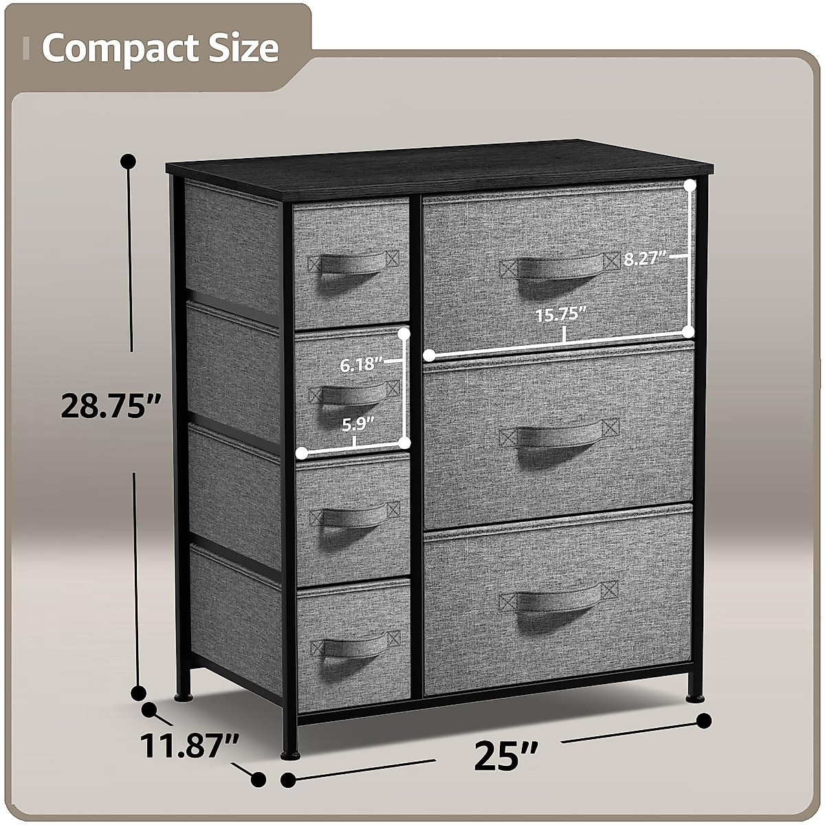 Sorbus Dresser with 7 Drawers - Chest Organizer Tower Unit with Steel Frame, Wood Top, Easy Pull Fabric Bins - Storage Furniture for Bedroom, Hallway, Closet & Office Organization