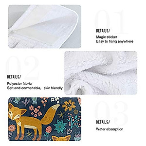 Oarencol Cute Fox Bird Flower Kitchen Hand Towel Forset Animal Floral Absorbent Hanging Tie Towels with Loop for Bathroom 2 Pcs