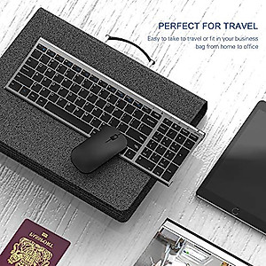 Rechargeable Wireless Keyboard Mouse, seenda Slim Thin Low Profile Keyboard and Mouse Combo with Numeric Keypad Silent Keys for Windows 7/8/10/11 PC Laptop Computer, Gray