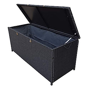 Oakland Living Charcoal Black Indoor and Outdoor Balcony Patio Deck Porch Pool 113 Gallon Wicker Storage Box Trunk Bin with Metal Frame