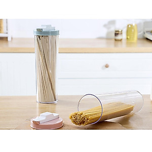 EUBIE Kitchen Storage Box Creative Storage jar Sealed Storage Noodles Kitchen Hanging Noodle Storage Box Round Pasta Storage Bucket Blue