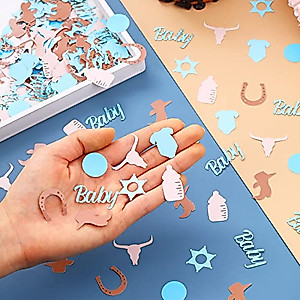 Cowboy Confetti Glitter - 200pcs Western Cowboy Confetti for Tables, Unique Design Double Sided Print Cowboy Baby Shower Table Confetti, Light Blue Baby Shower Western Wild West Cowboy Decorations
