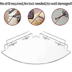 2-Pack Adhesive Shower Shelves, Acrylic Bathroom Corner Shelf, Clear Floating Storage Organizer, Wall Mounted No-Drilling Shower Caddy for Kitchen, Toilet, Shampoo, and Dorm.