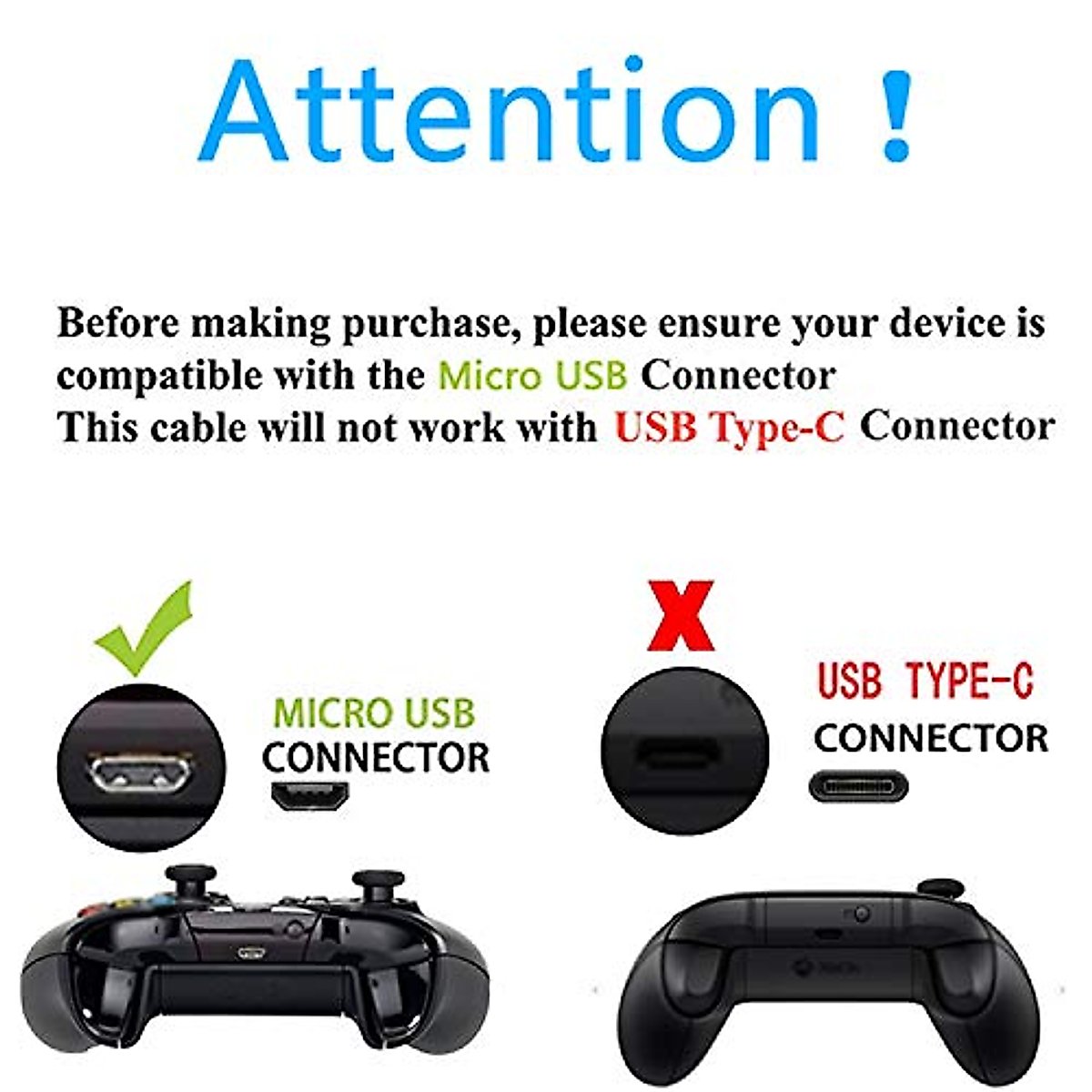Akingdleo Replacement USB Charger Charging Cable for Xbox One S X Controller, Micro USB 2.0 Play Data Sync Charger Cord (9FT)