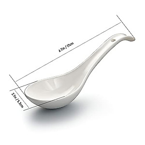 Asian Soup Spoons, YFWOOD 6.75 inch Ceramic Chinese Soup Spoons, White Large Japanese Soup Spoons for Ramen Pho Wonton Soup Dumpling Miso, Set of 6