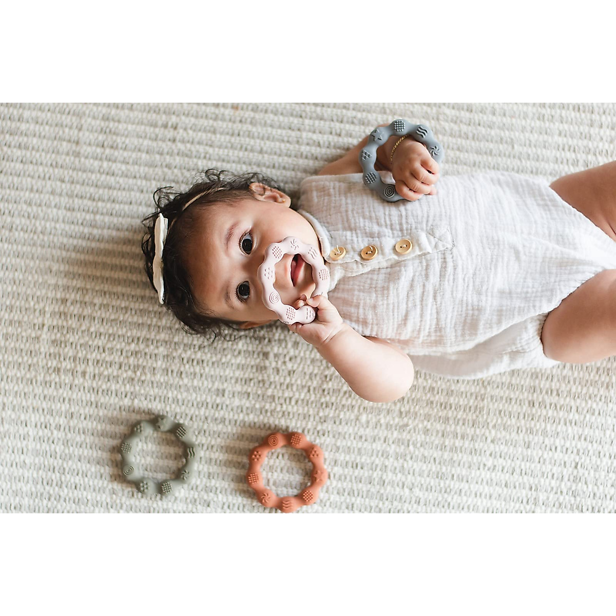 Boppabug | Baby Teething Ring | Minimalist Sensory Teether Toy | Safe Silicone Teething Bracelet (Dusty Lilac)