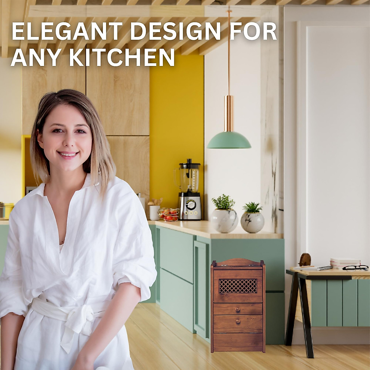 POGABOX Potato Onion & Garlic Storage Box - Vegetable Wooden Bin for Home and Kitchen, Classic Vegetables Organizer Garlic Keeper with Flip Top