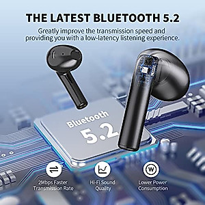 Bluetooth Earbuds, Wireless Earbuds Environmental Noise Cancellation 4 Mic Call Noise Cancelling Headphones Deep Bass Bluetooth 5.2 Light Weight with Wireless Charging Case
