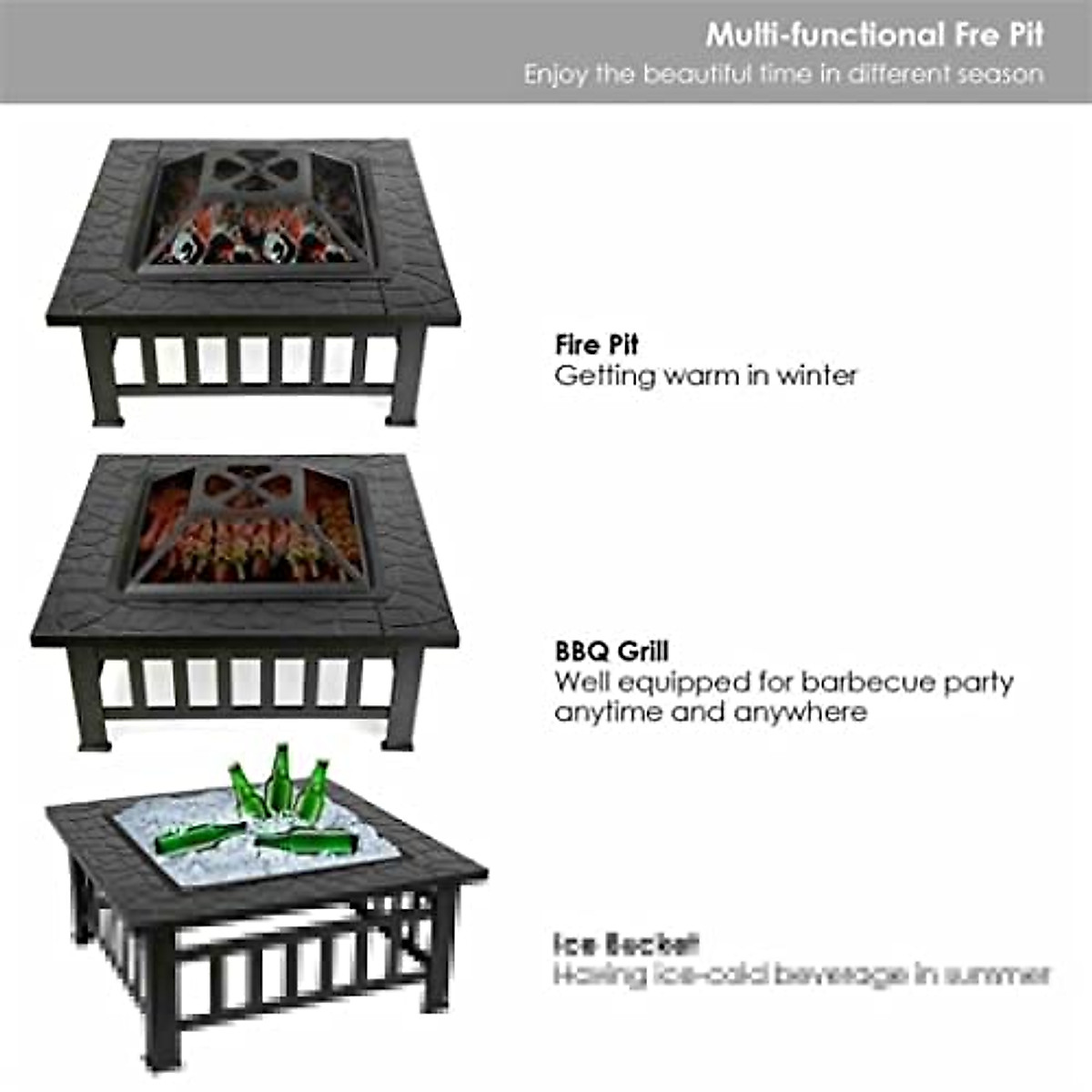 LDCHNH Fire Pit BBQ Firepit Brazier Square Table Stove Patio Heater Outdoor Garden