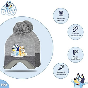 Bluey Bandit and Chilli Toddler Hat with Winter Mittens for Kids – Warm Winter Hat for Toddler with Kids Mittens