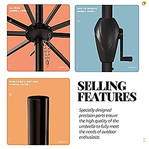 SERWALL 11 FT Patio Umbrella Outdoor Table Umbrella - Large Market Umbrella with 8 Sturdy Ribs, Crank for Garden, Lawn, Market, Pool, Deck, Backyard (Navy)