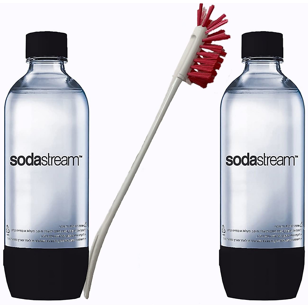 2 Pack Water Carbonating Sodastream Bottles Bundle with Deliqo 14 inch Bottle Cleaning Brush Original Soda Stream Reusable Sparkling Extra 1L 1 Liter
