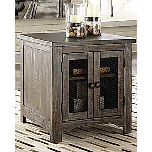 Signature Design by Ashley Danell Ridge Rustic Square End Table with Double Cabinet Doors and 1 Storage Shelf, Brown